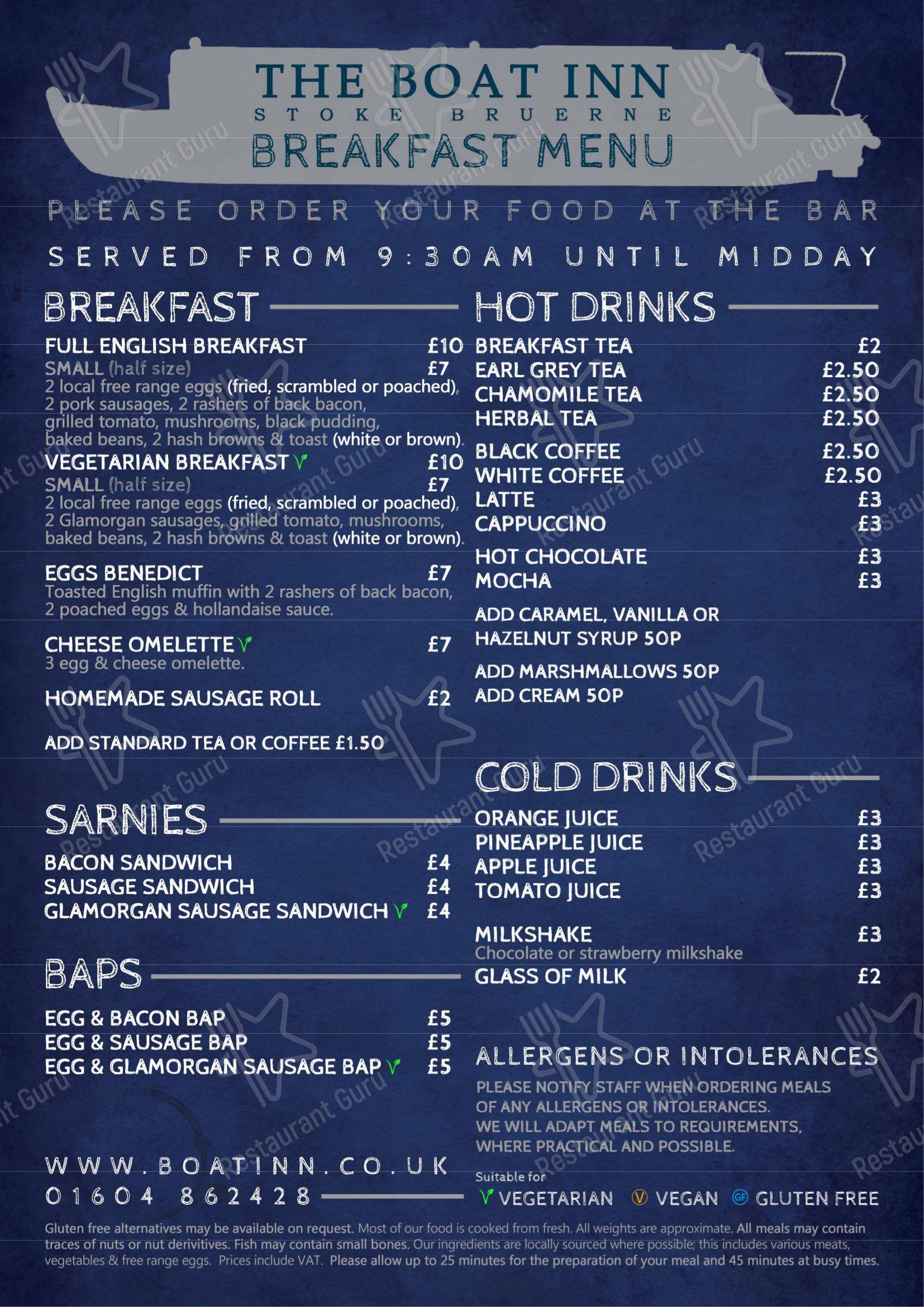 Menu at The Boat Inn pub & bar, Stoke Bruerne