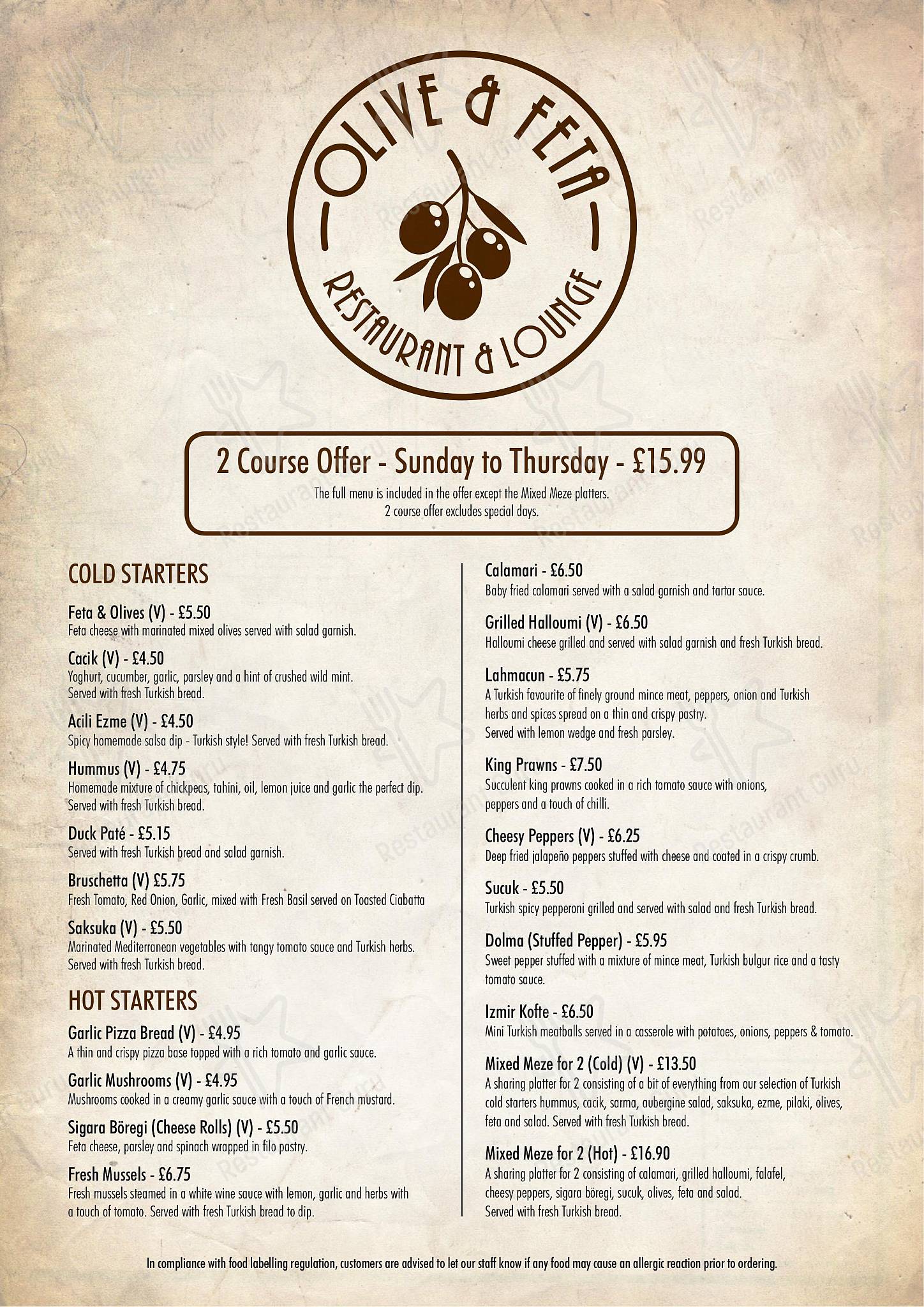 Menu at Olive & Feta restaurant, Leeds, 8 Town St