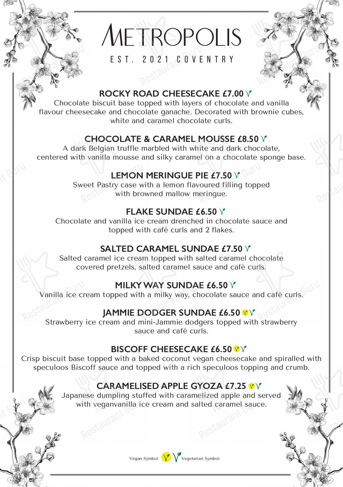Menu at Metropolis Restaurant Coventry, Coventry