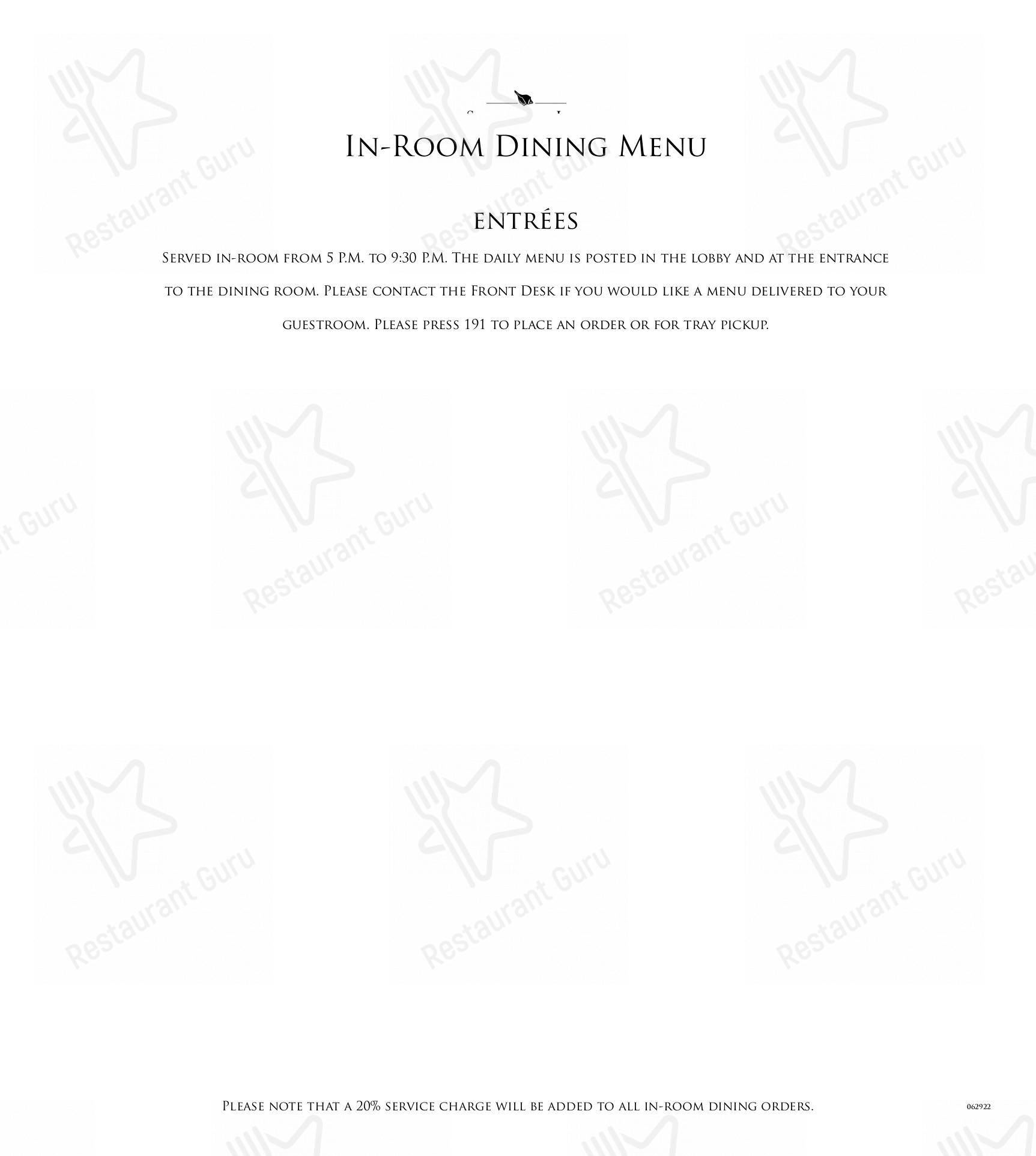 Menu at Stephanie Inn & Dining Room restaurant, Cannon Beach