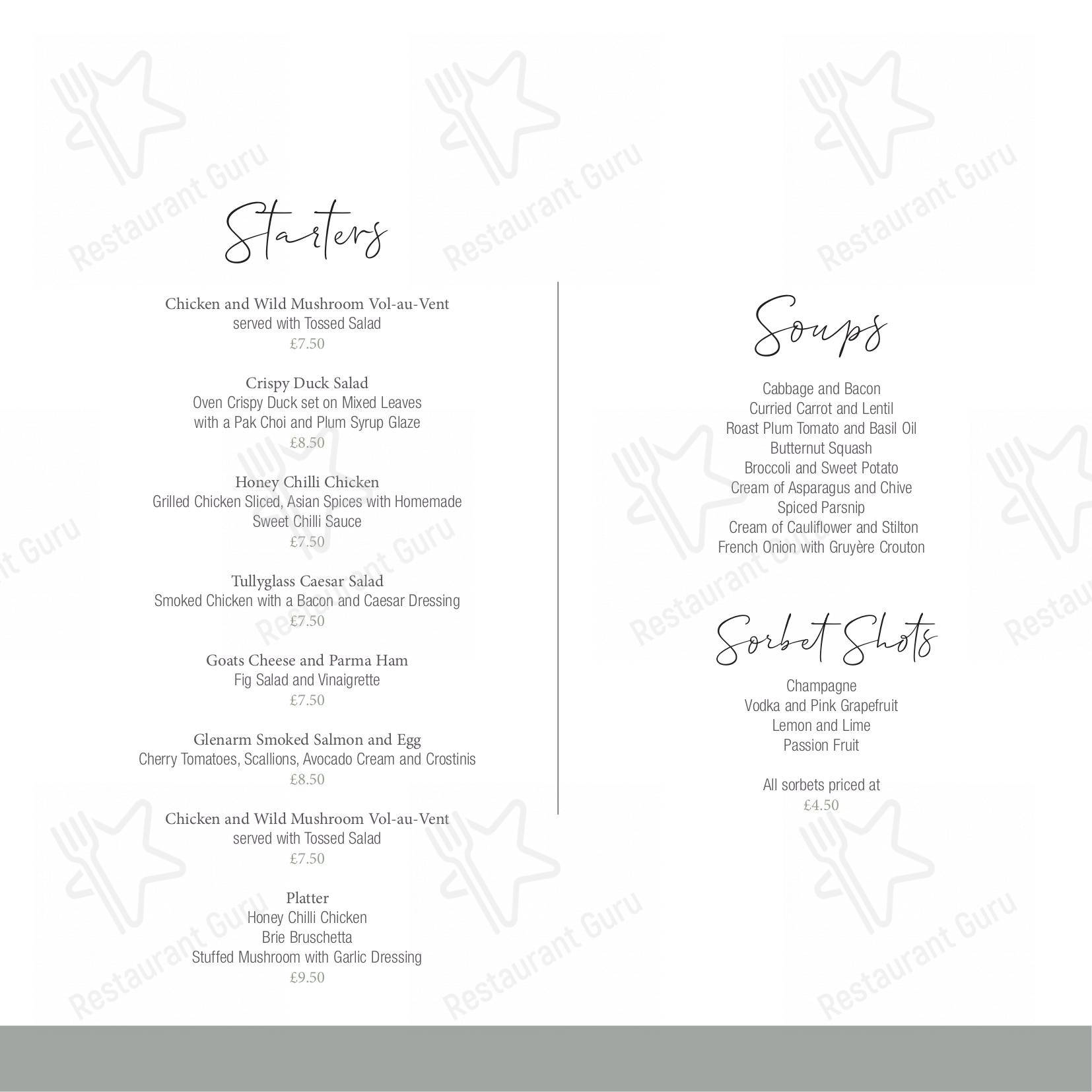 Menu at Tullyglass Hotel and Residences pub & bar, Ballymena