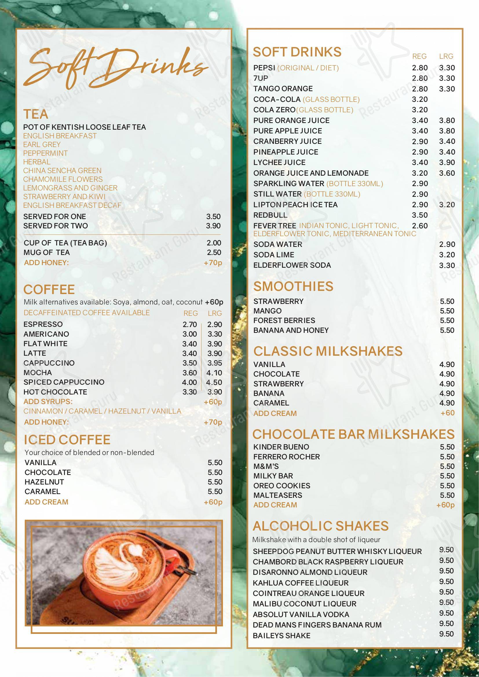 Menu at Sunshine Folkestone Bistro restaurant, Folkestone