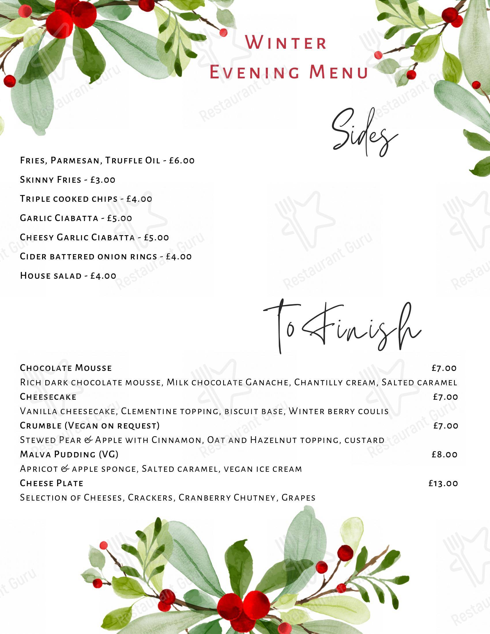 Menu at The Upper House pub & bar, Claremont