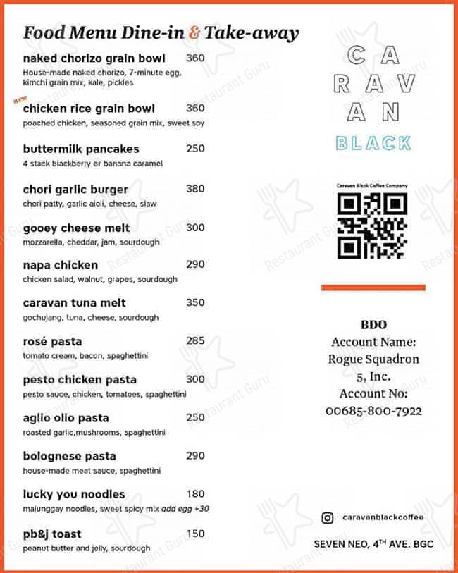 Menu at Caravan Black Coffee Company cafe, Taguig