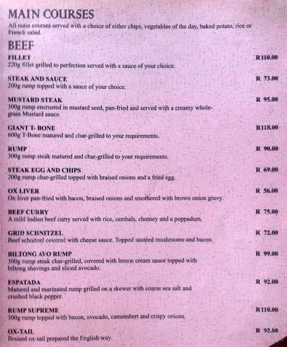 Menu at Grid & Grill restaurant, Benoni