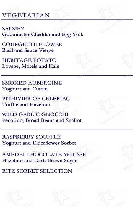 Menu at The Ritz Restaurant, London