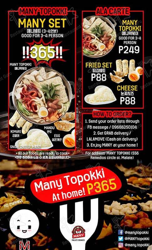 Menu at Many Unlimited Topokki Buffet & K-BBQ - Korea Town Manila, Manila