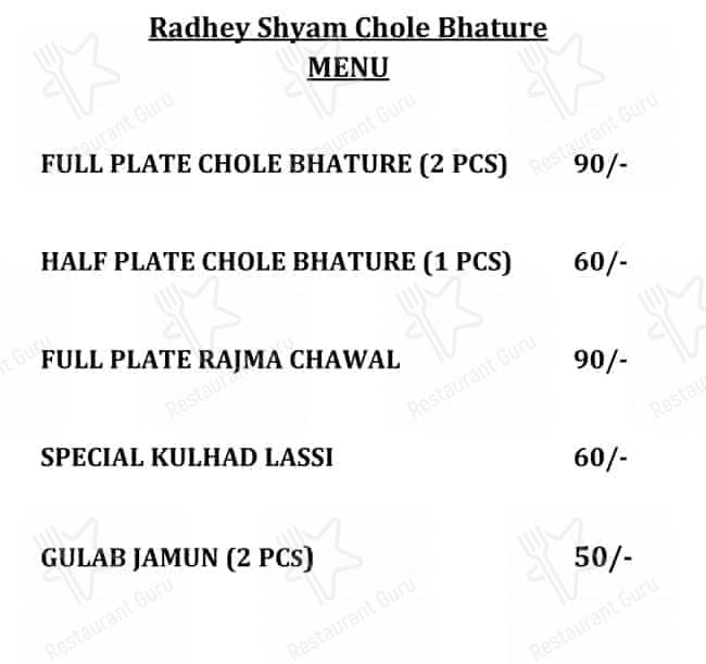 Menu at Radhey Shyam Chole Bhature, Noida