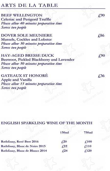 Menu at The Ritz Restaurant, London