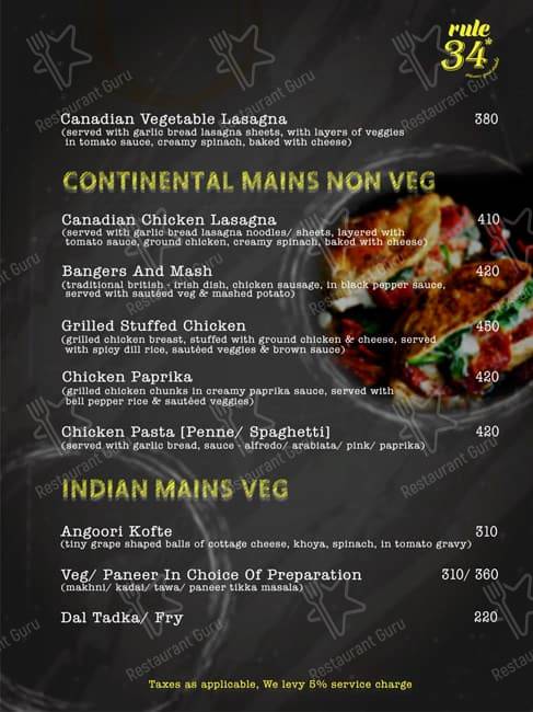 Menu at Rule 34, Mumbai