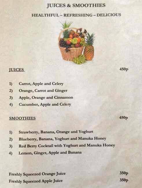 Menu at The Kew Greenhouse Cafe, Richmond