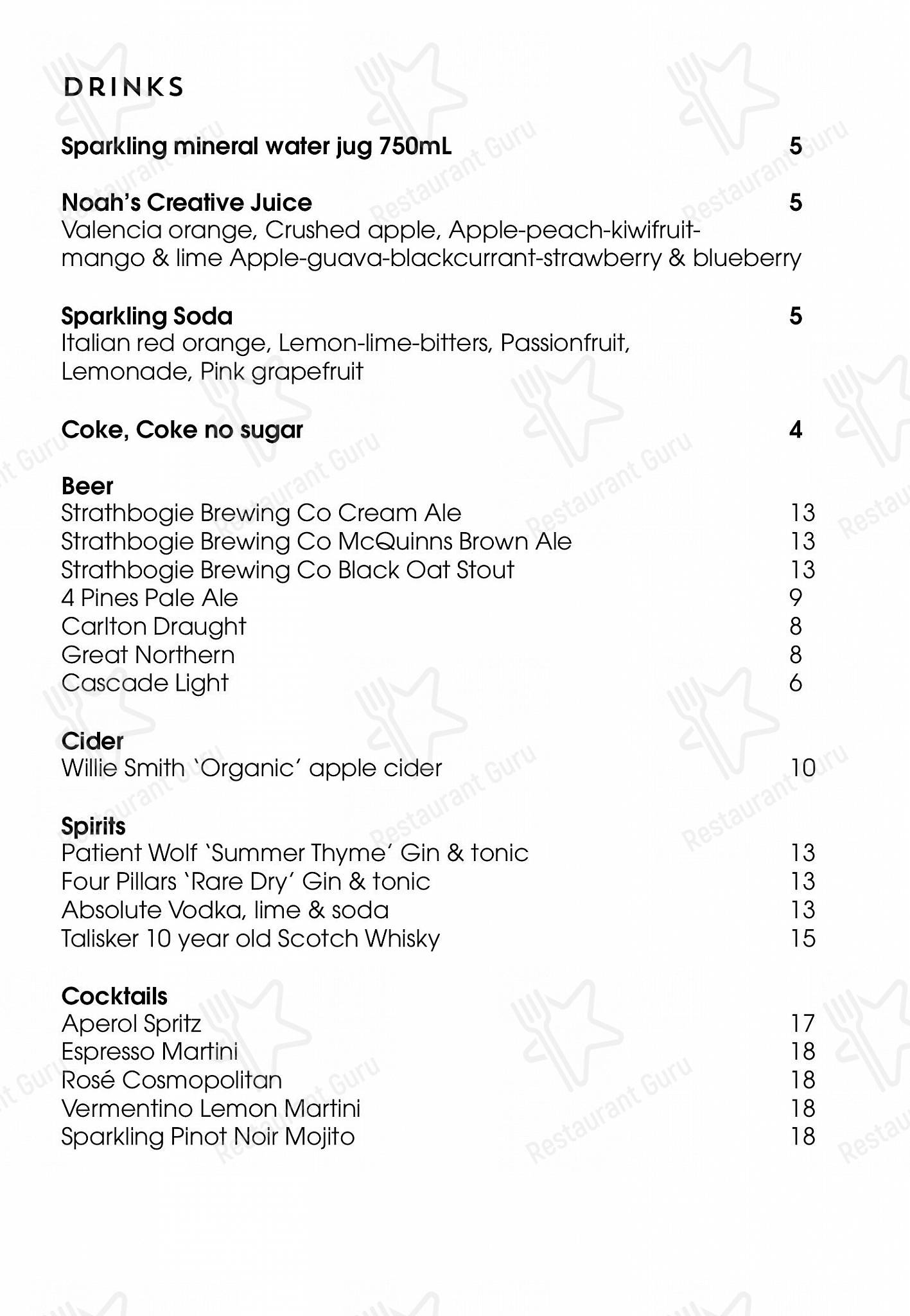 Menu at Fowles Wine cafe, Avenel