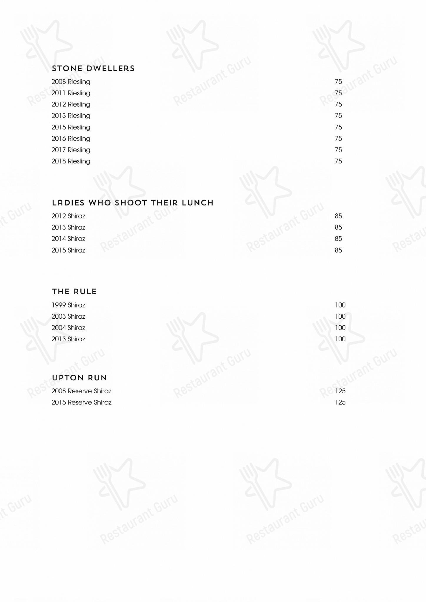 Menu at Fowles Wine cafe, Avenel