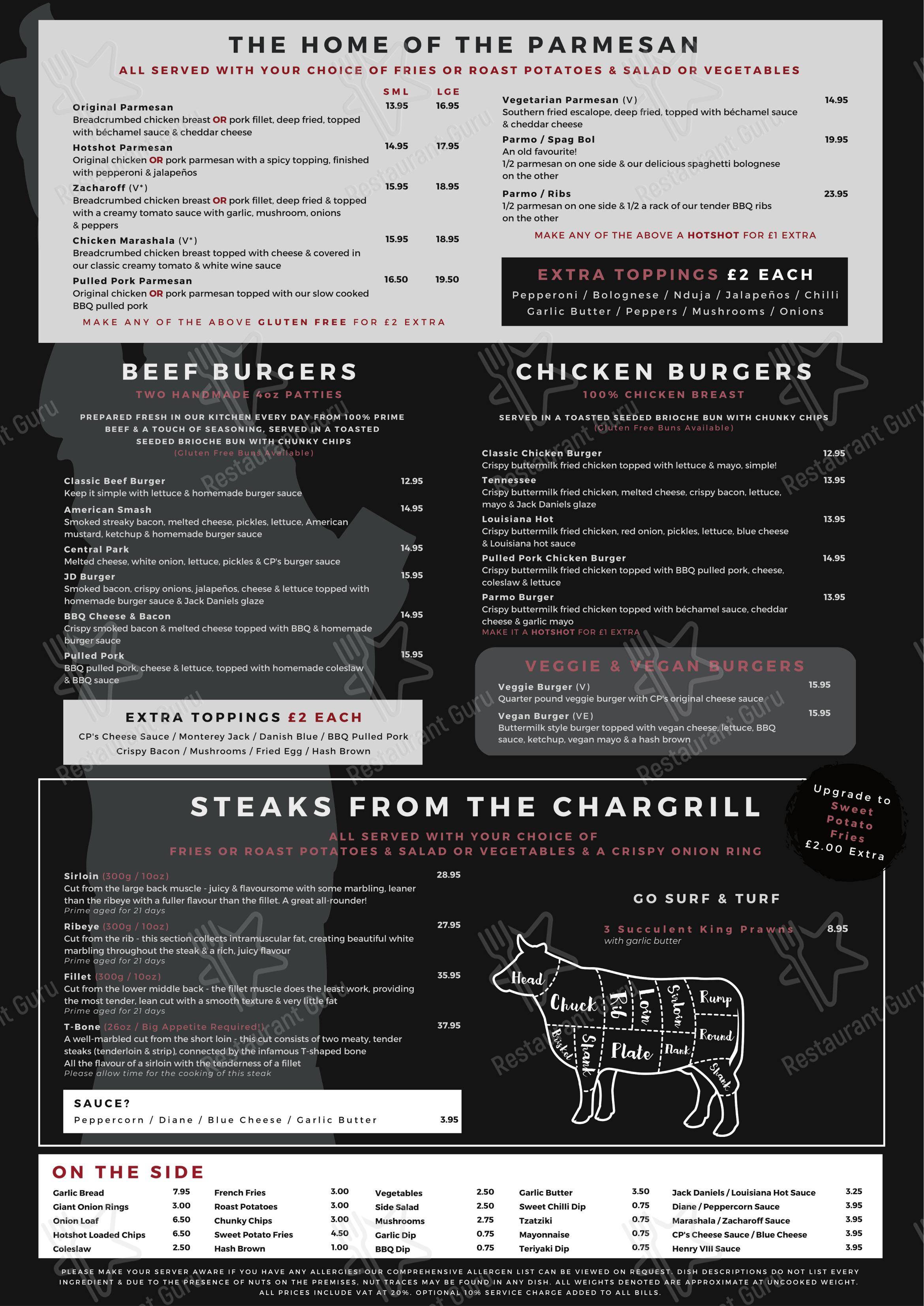 Menu at Central Park restaurant, Middlesbrough