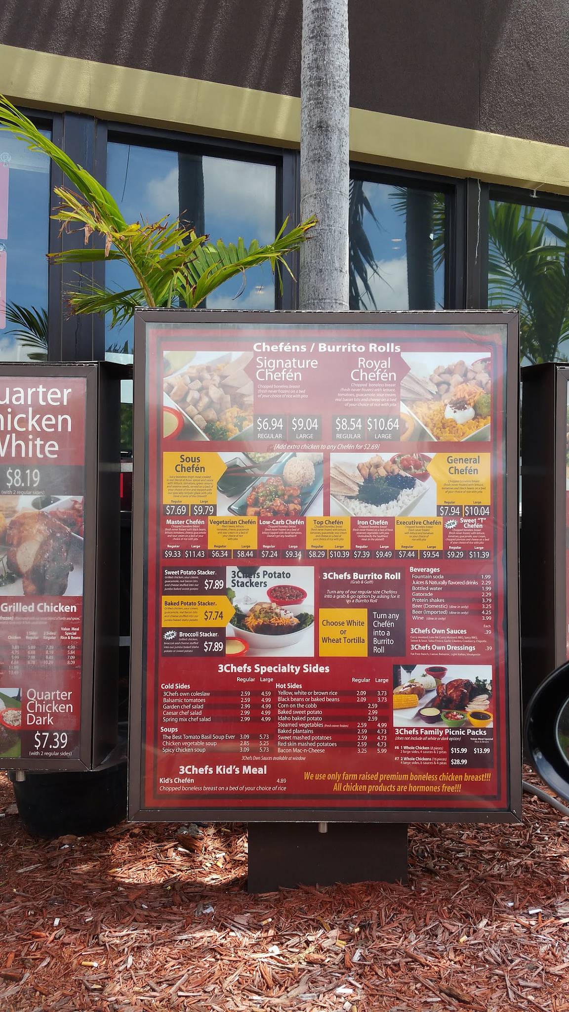 Menu at 3 Chefs and a Chicken fast food, Miami, SW 40th St