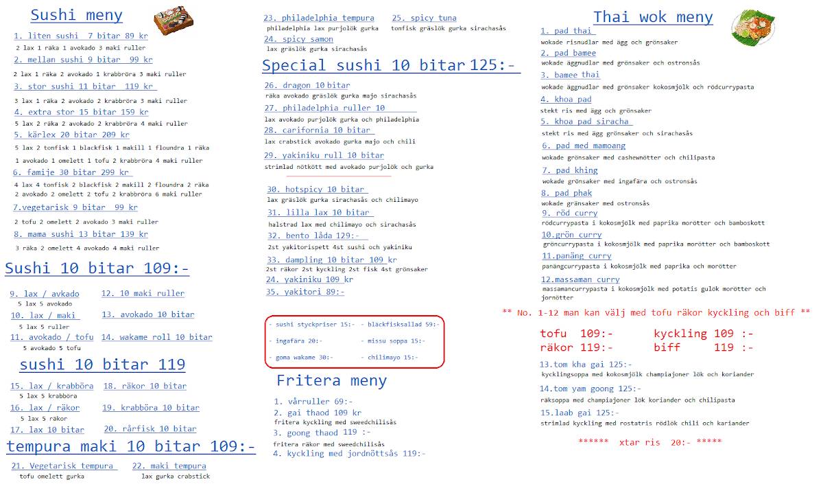 Menu at 44 Sushi Take Away restaurant, Solna