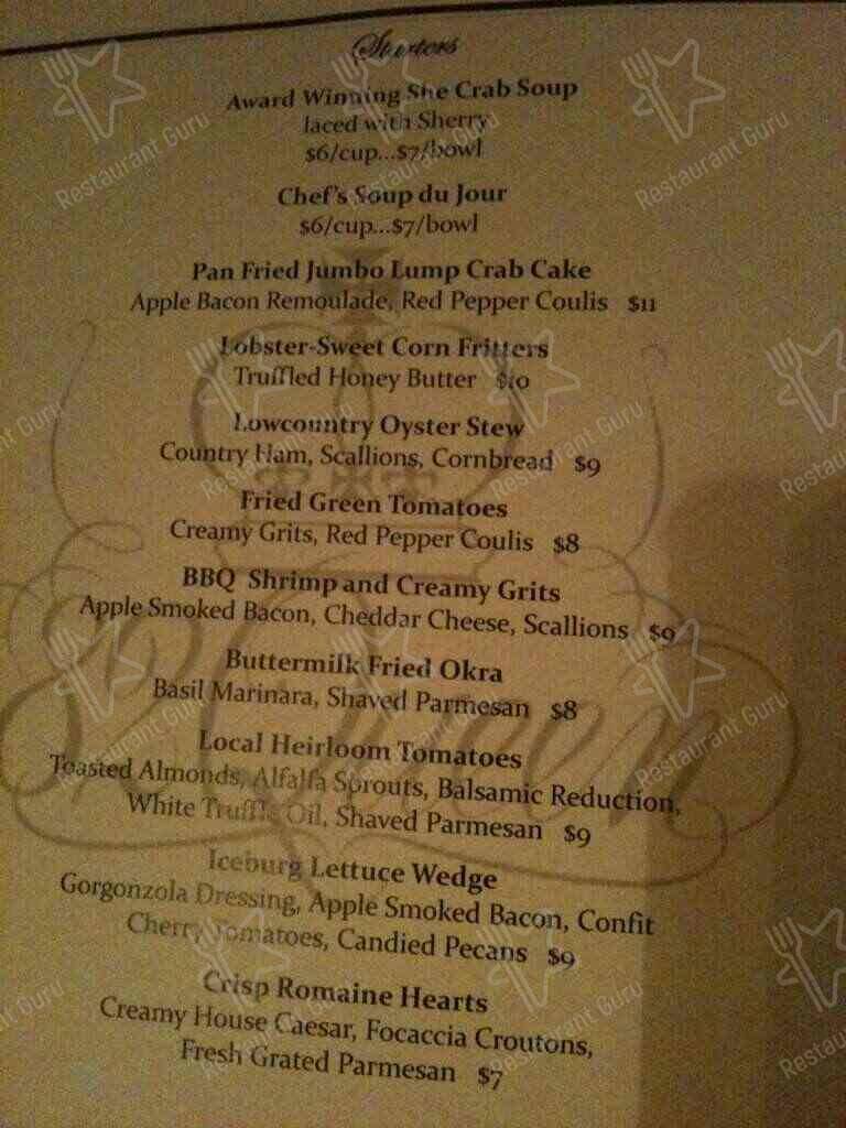 Menu at 82 Queen restaurant, Charleston