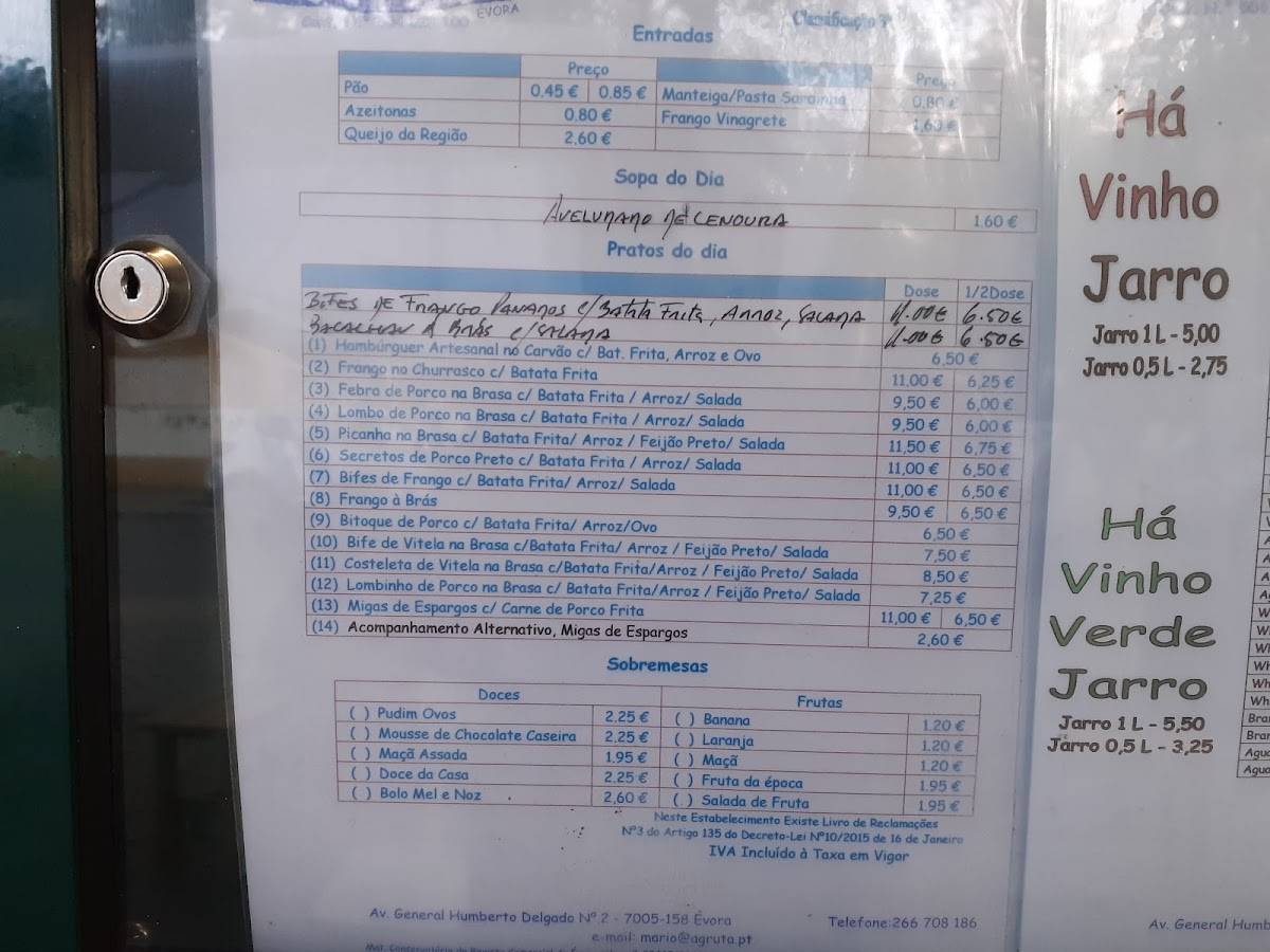 Menu em A Gruta restaurante, Evora