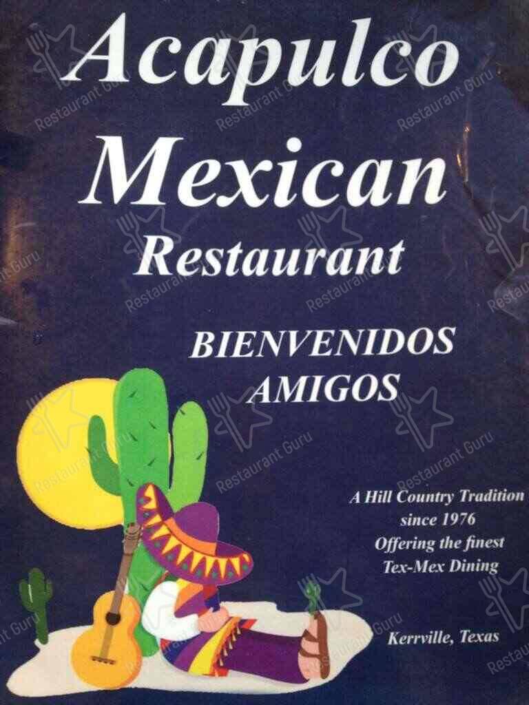 Menu at Acapulco Mexican Restaurant, Kerrville