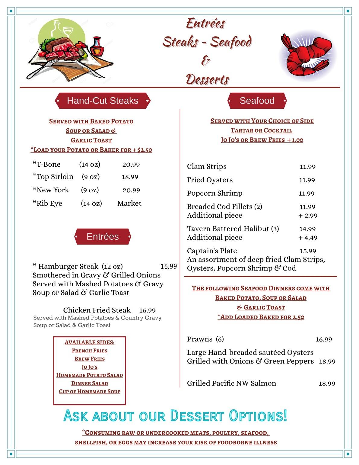 Menu at Acorn Saloon & Feeding Station pub & bar, Colville