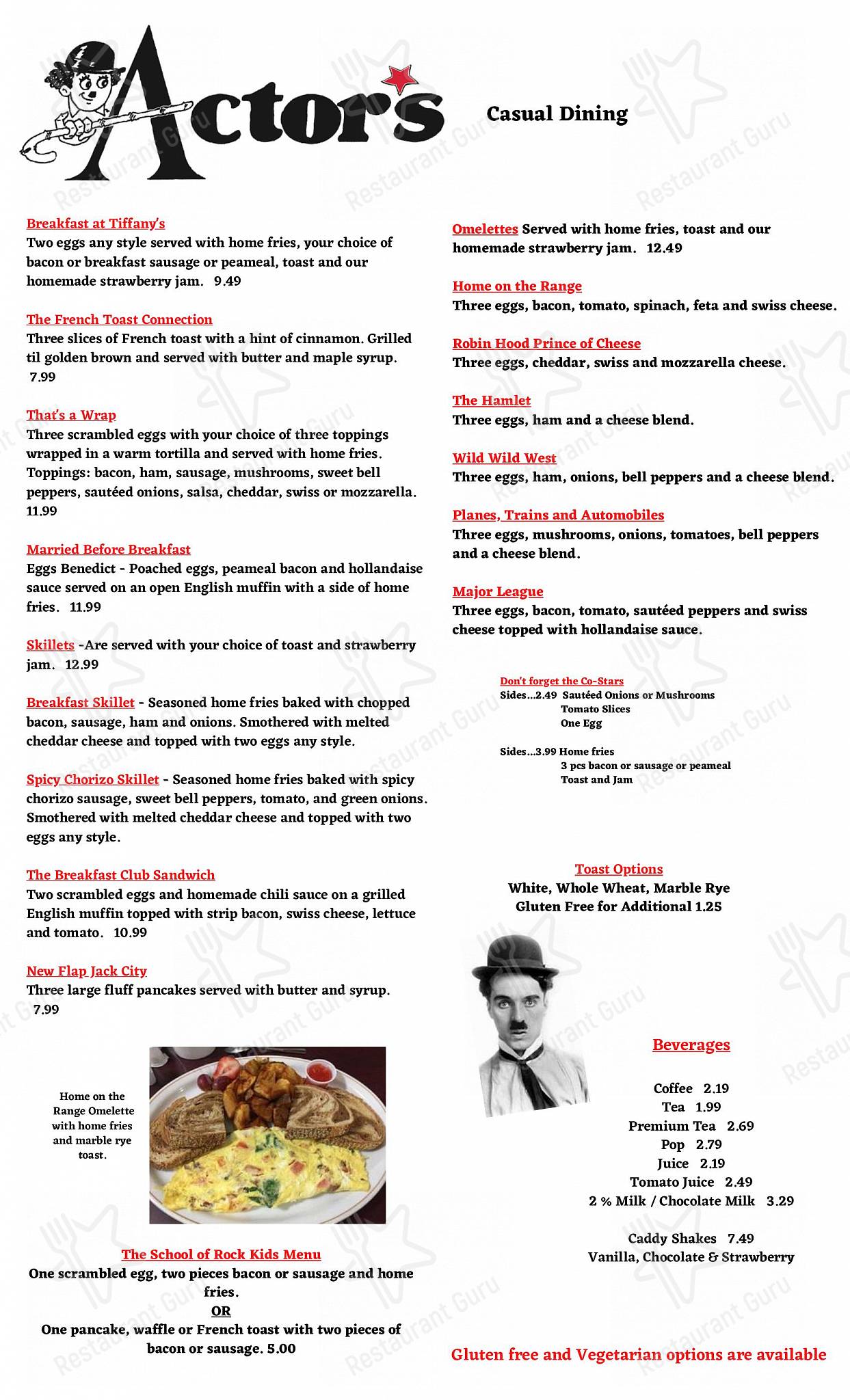 Menu at Actor's Casual Dining restaurant, Petrolia