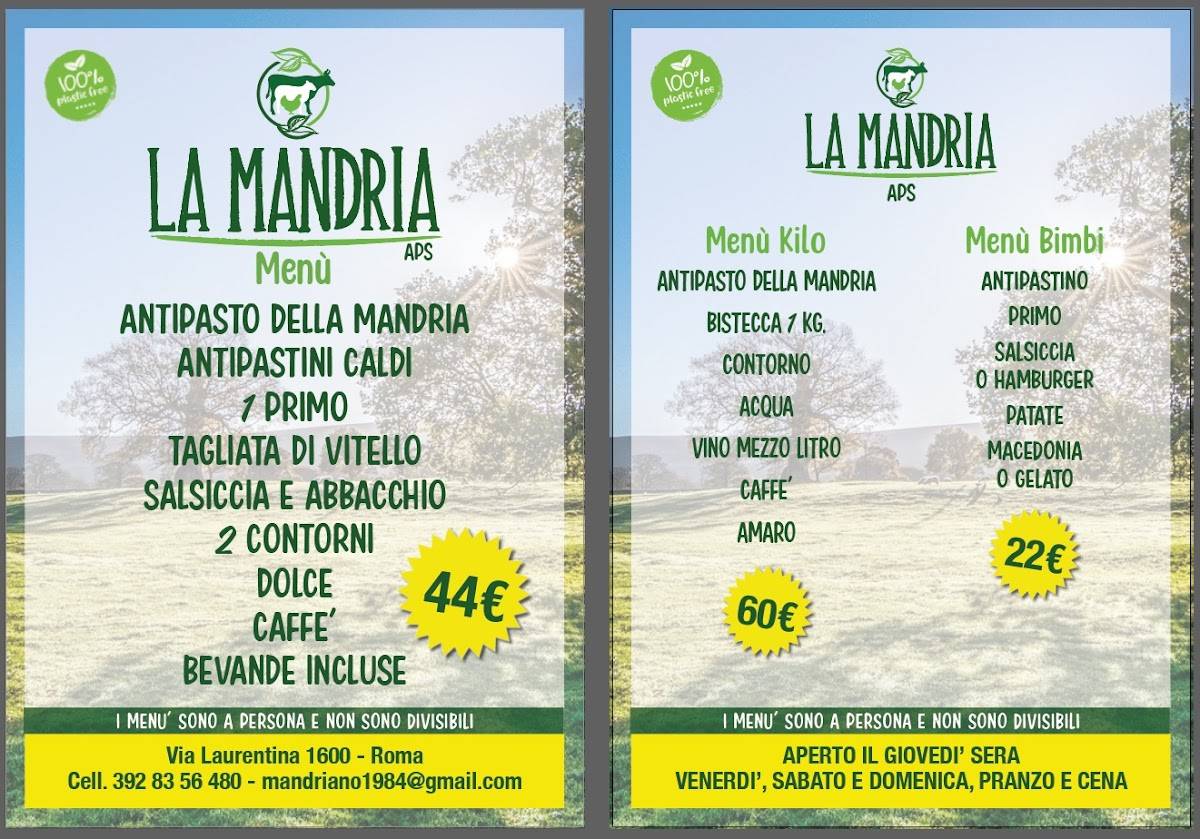 Menu da Agriturismo La Mandria ristorante, Roma