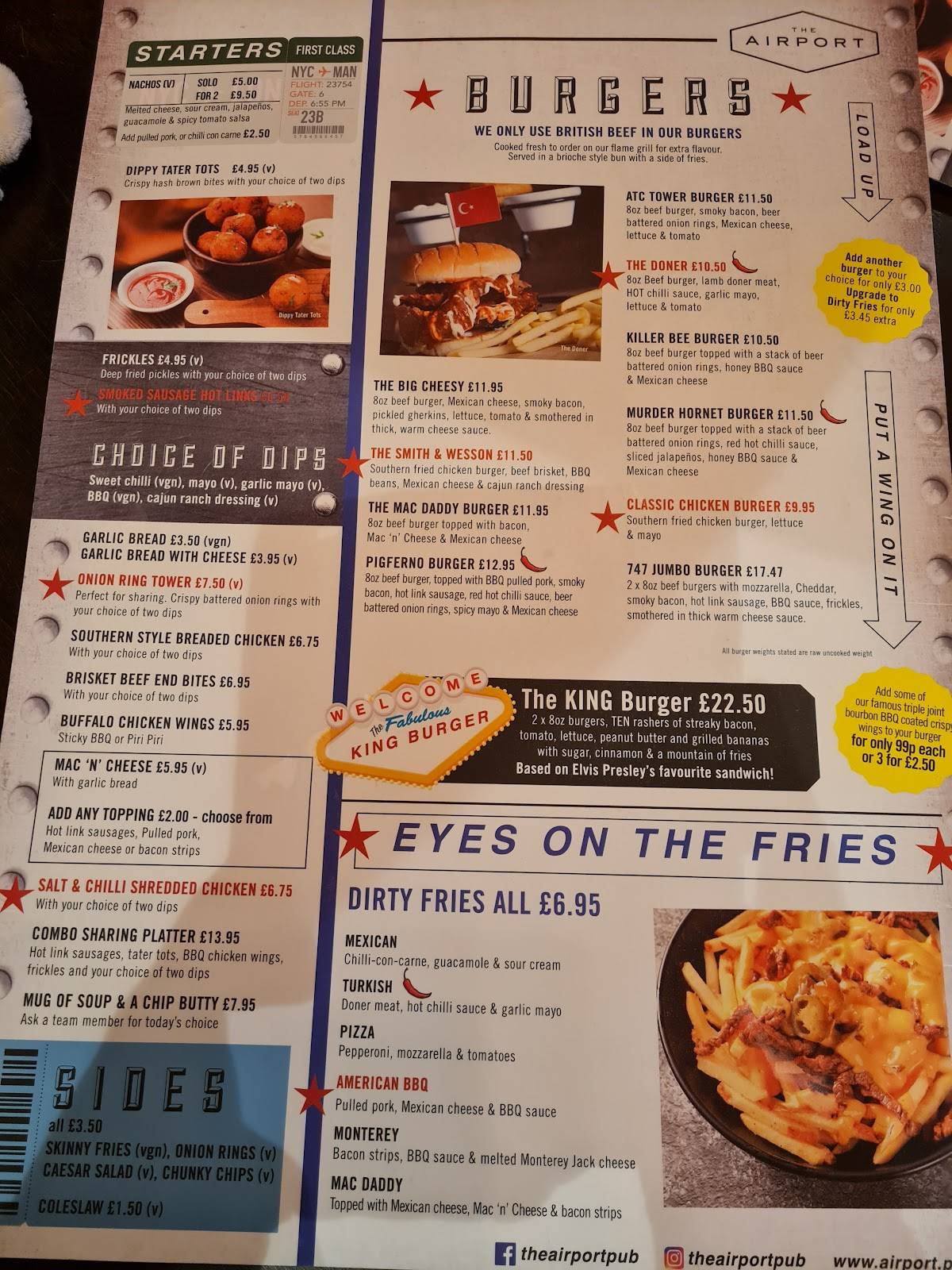 Menu at Airport Pub, Manchester Airport, Ringway