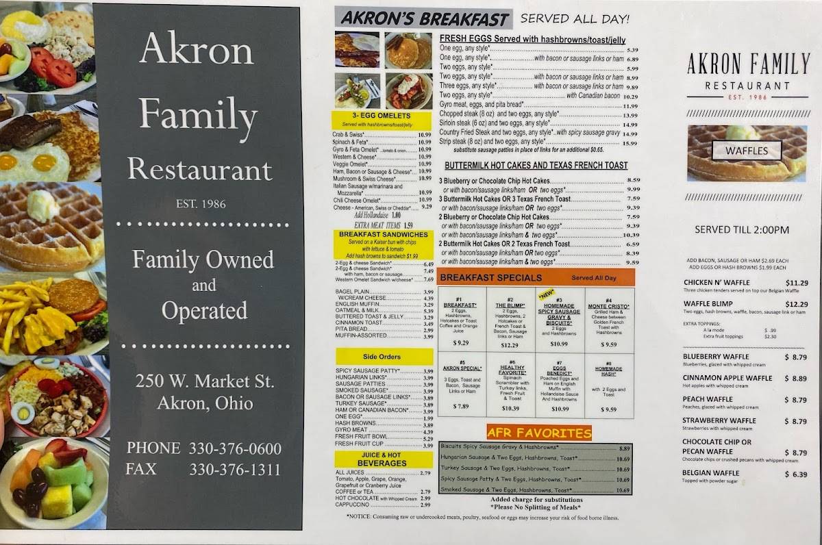 Menu at Akron Family Restaurant, Akron, 254 W Market St