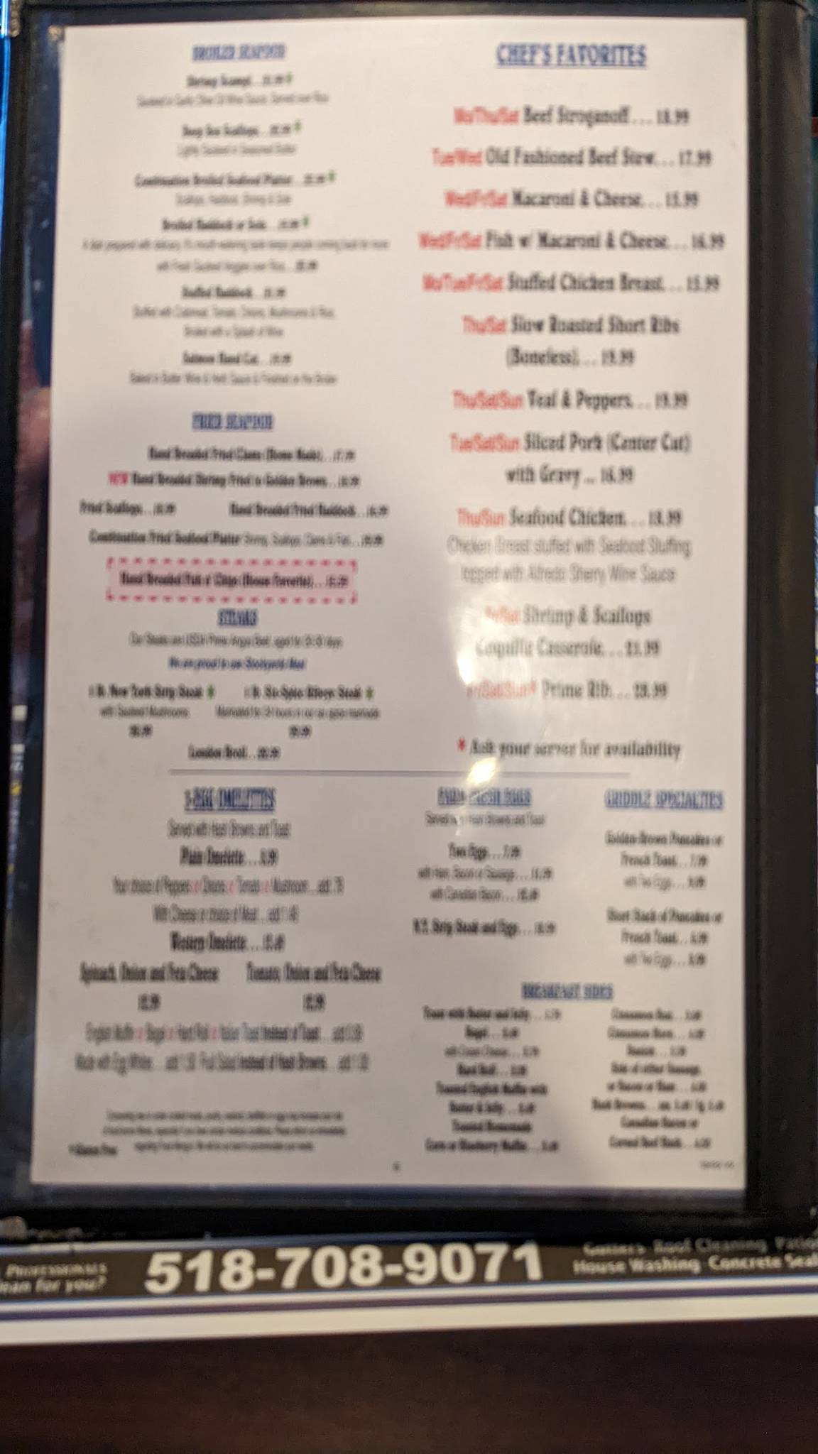 Menu at Blue Ribbon Restaurant & Bakery, Schenectady