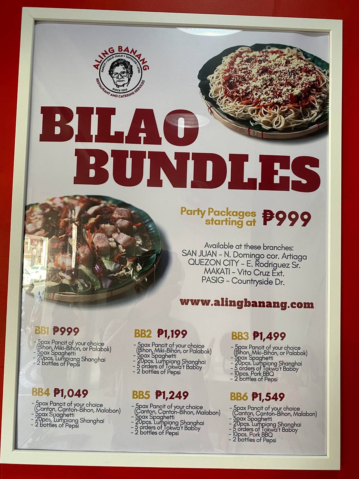 Menu at Aling Banang's E. Rodriguez restaurant, Quezon City, 284 Doña ...