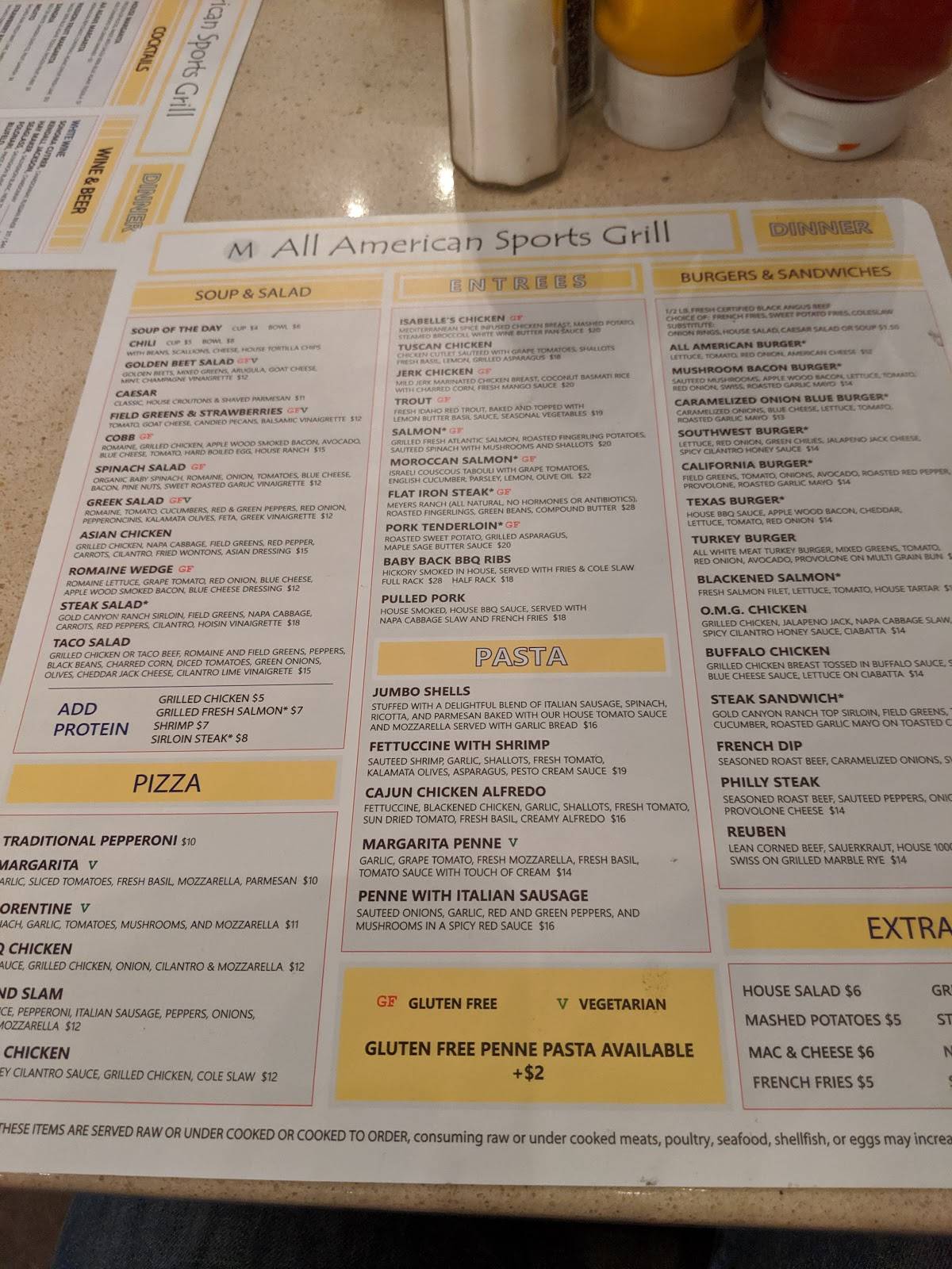 Menu at All American Sports Grill pub & bar, Fountain Hills