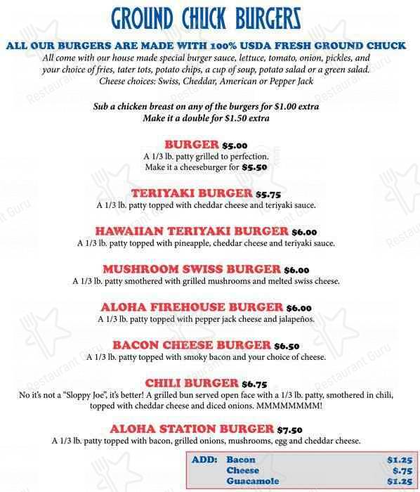 Menu at Aloha Station pub & bar, Aloha