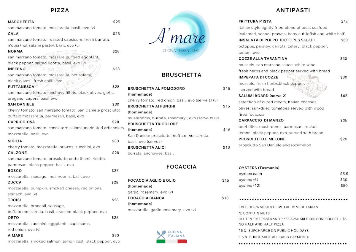 Menu at Amare Cucina Pizza Bar, Blairgowrie