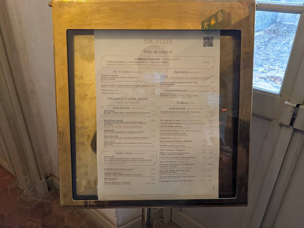 Menu at Angelina Paris restaurant, Versailles, Allée des 2