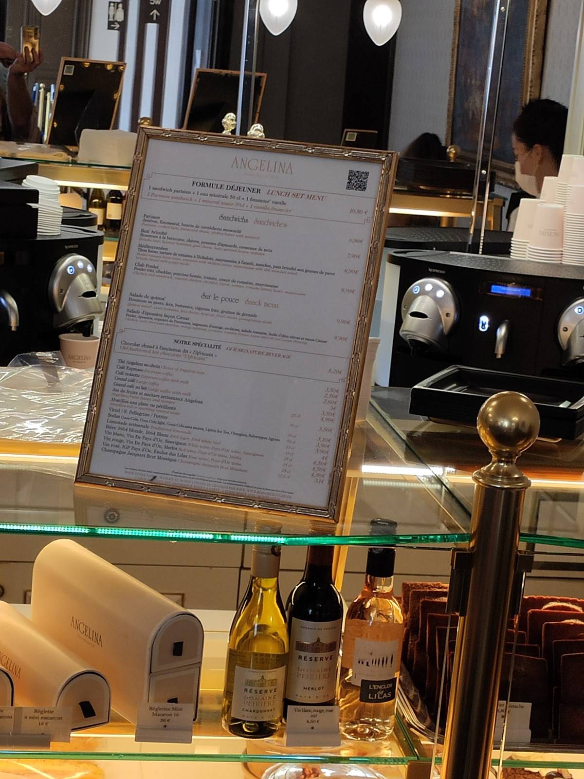 Menu at Angelina Paris restaurant, Versailles, Allée des 2