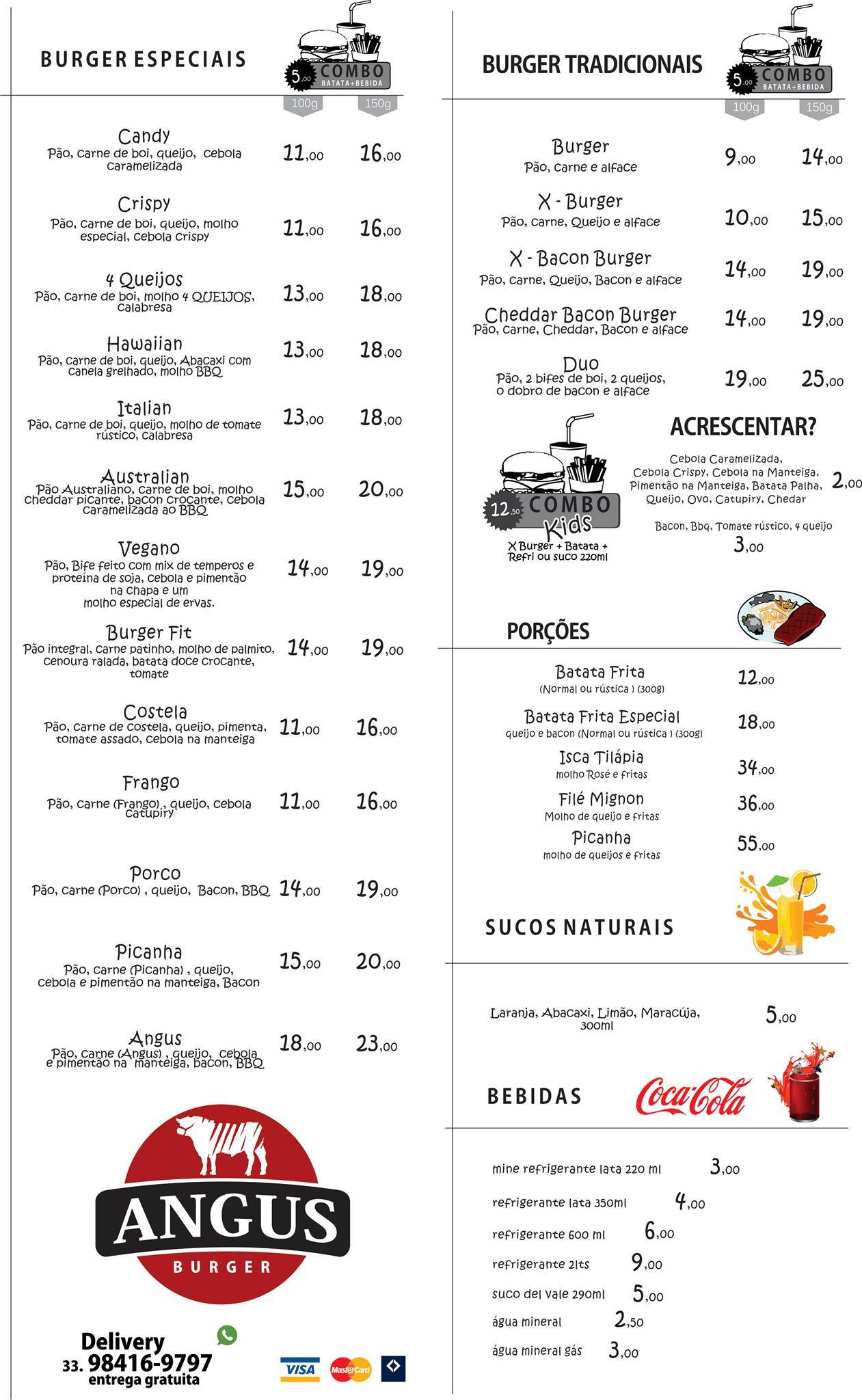 Carta del restaurante Angus Burger e Pizza, Ipanema