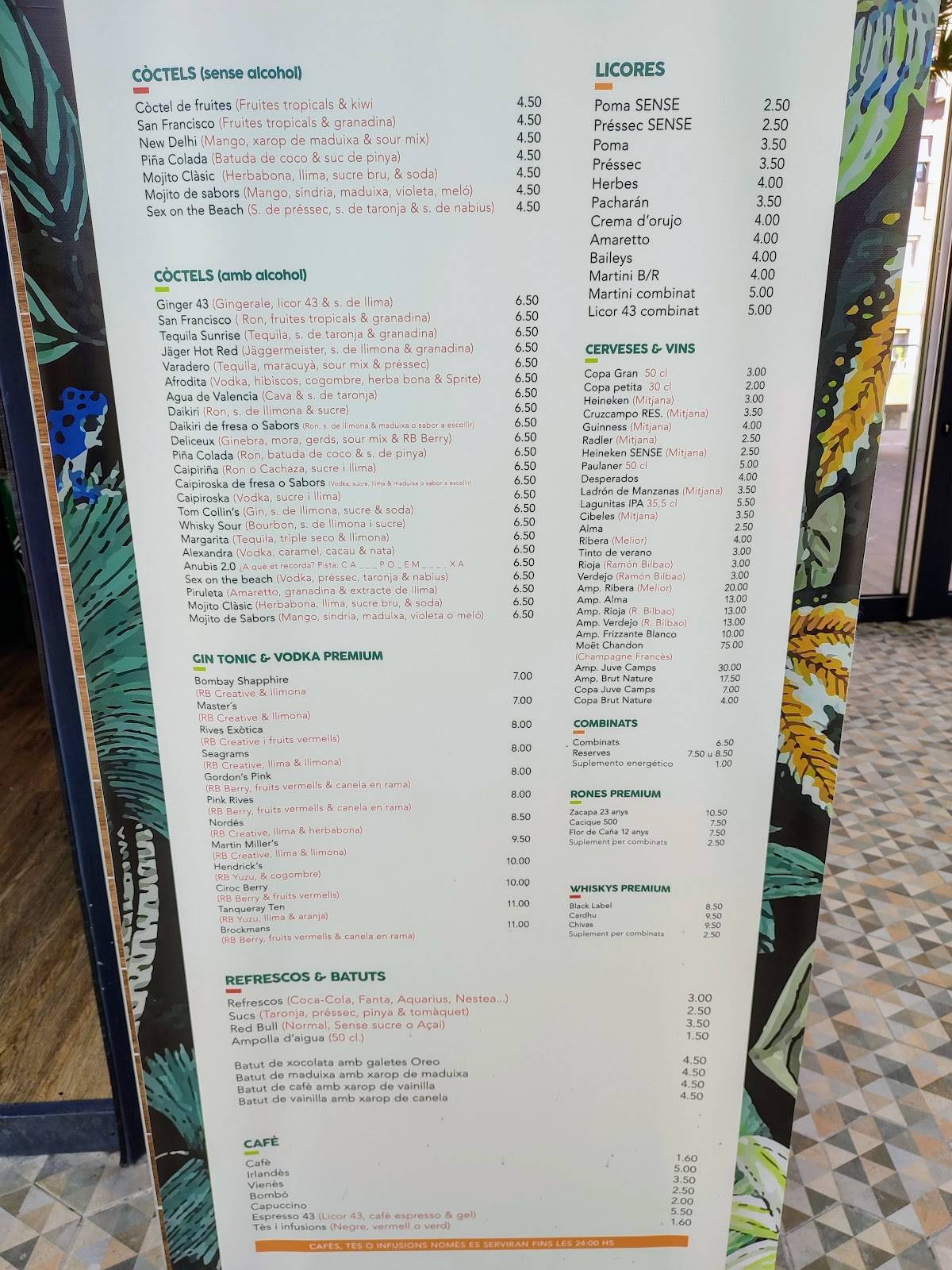 Carta del pub y bar Anubis Coctelería, Hospitalet del Llobregat