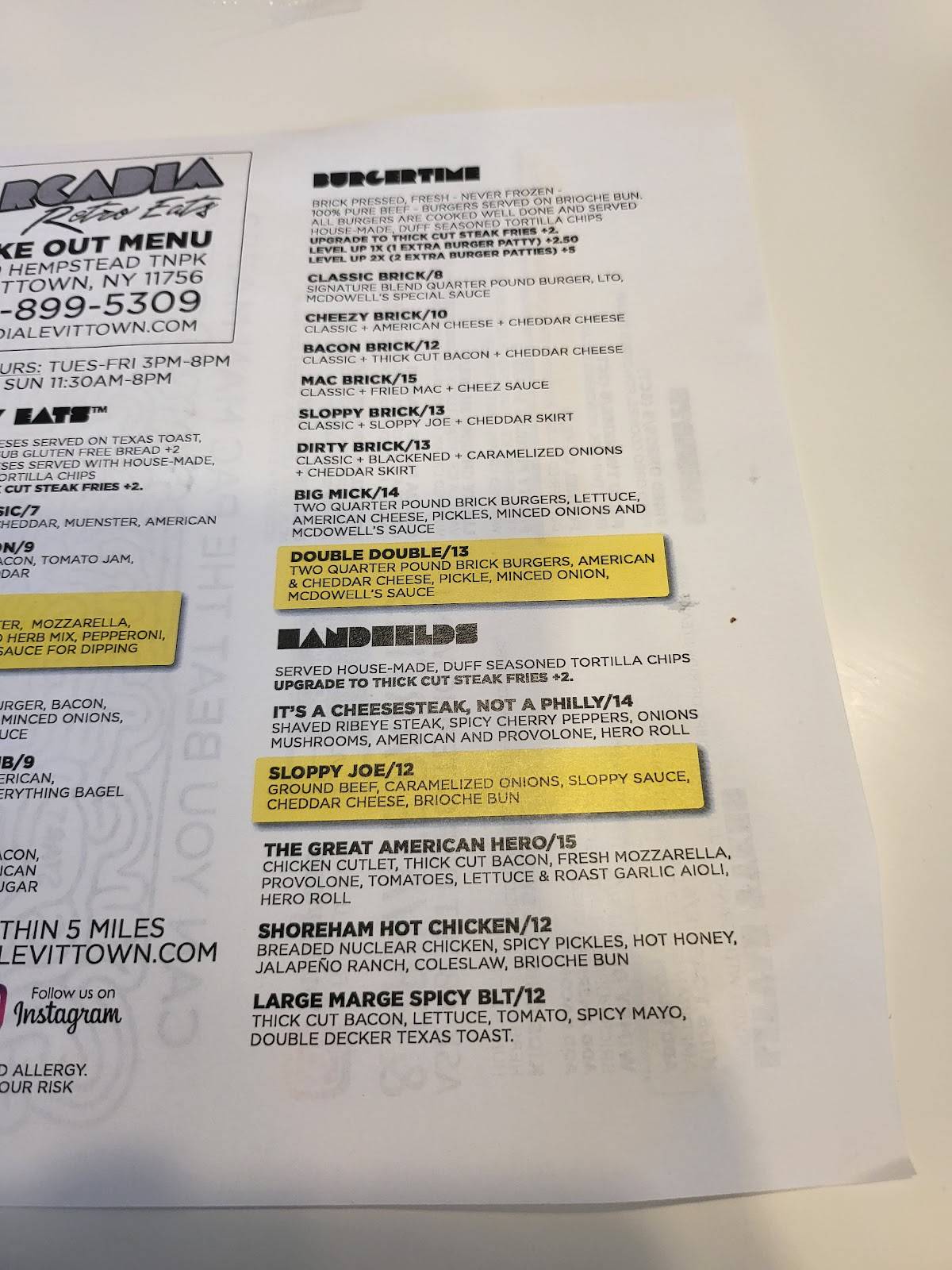 Menu at Arcadia Retro Eats restaurant, Levittown