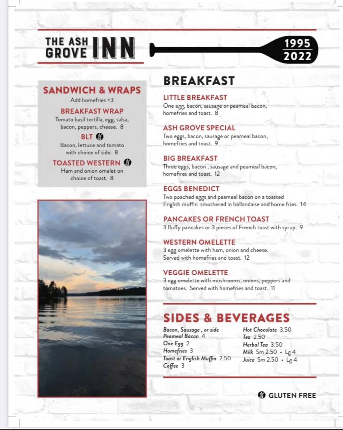 Menu at Ash Grove Inn restaurant, Barry's Bay