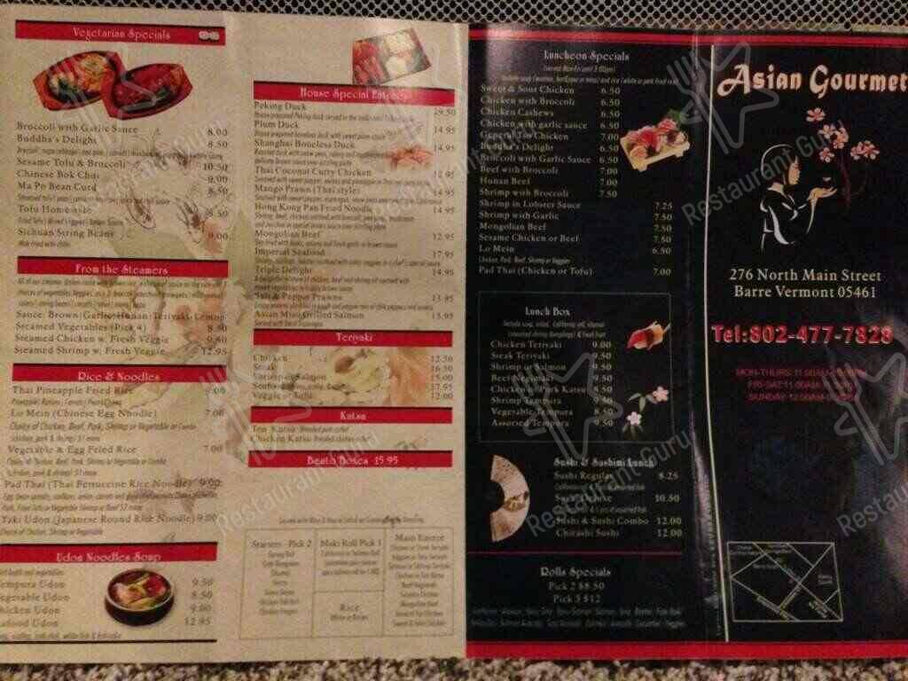 Menu at Asian Gourmet restaurant, Barre