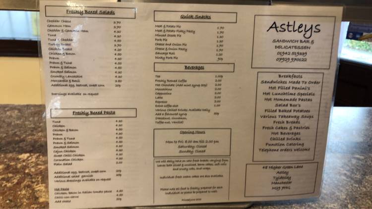 Menu at Astleys Sandwich and Deli Bar, Atherton