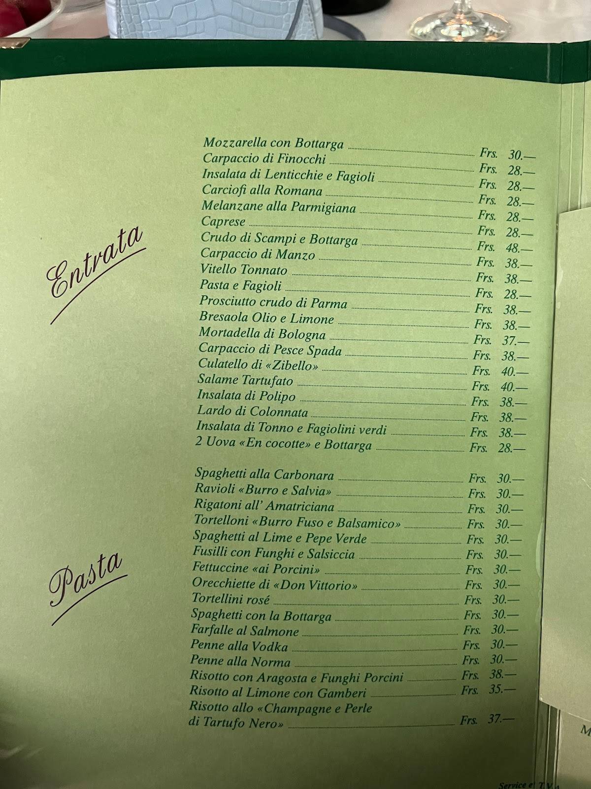 Menu at Auberge d'Onex, Onex