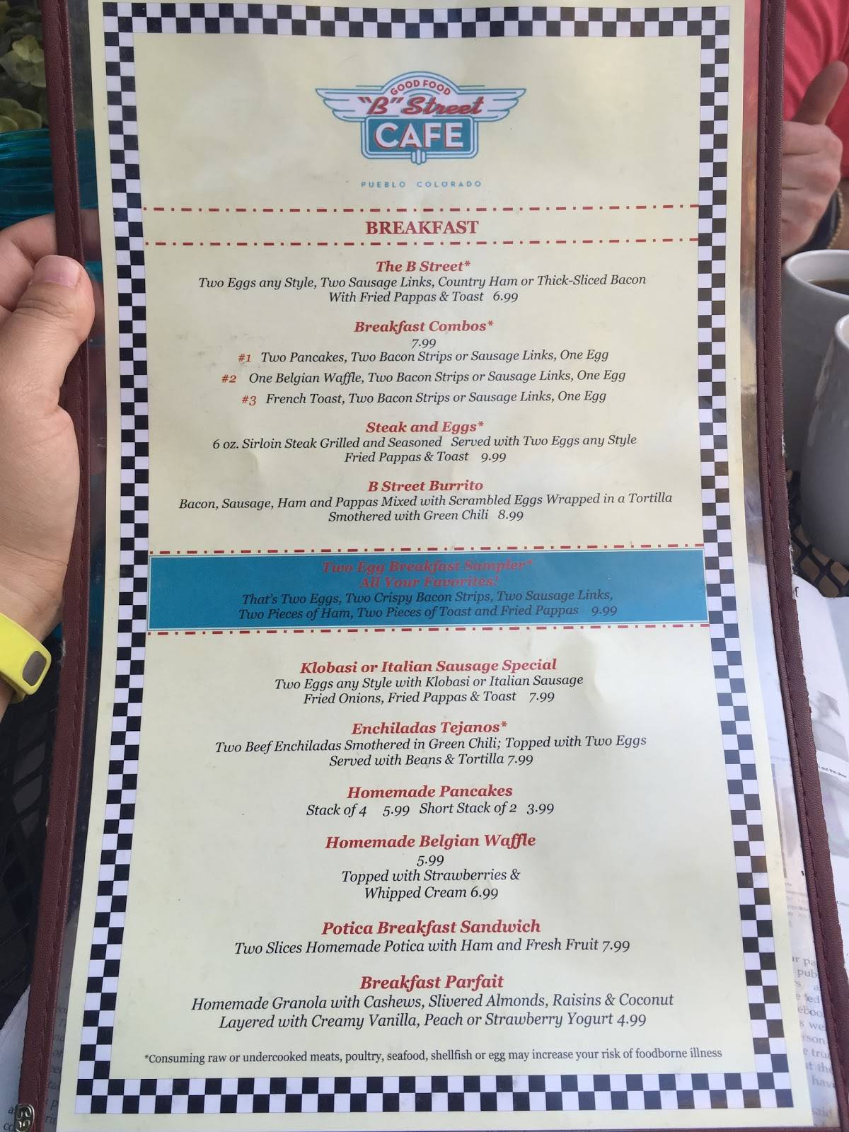 Menu at B Street Cafe, Pueblo