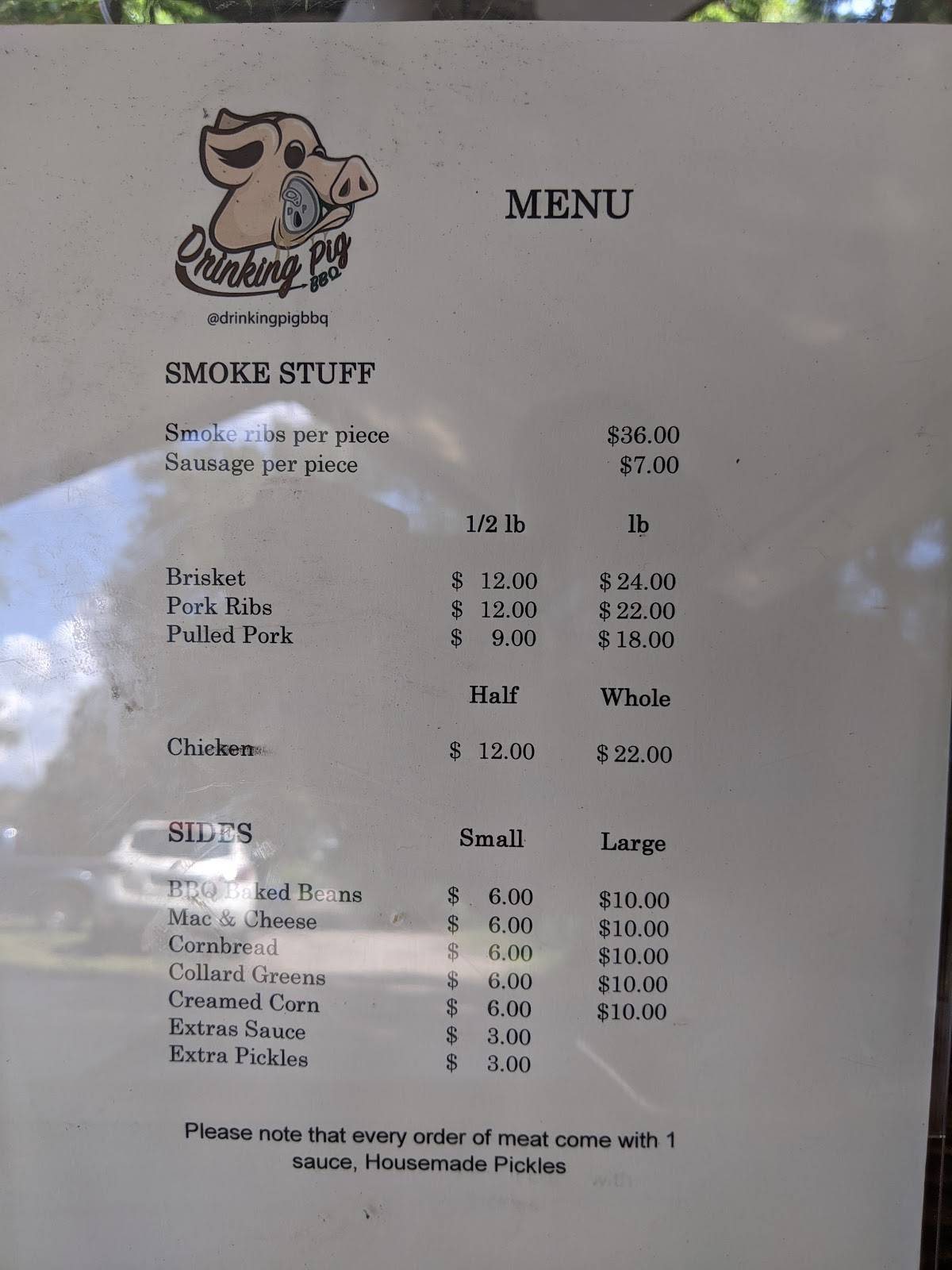 Menu at Drinking Pig BBQ, Miami