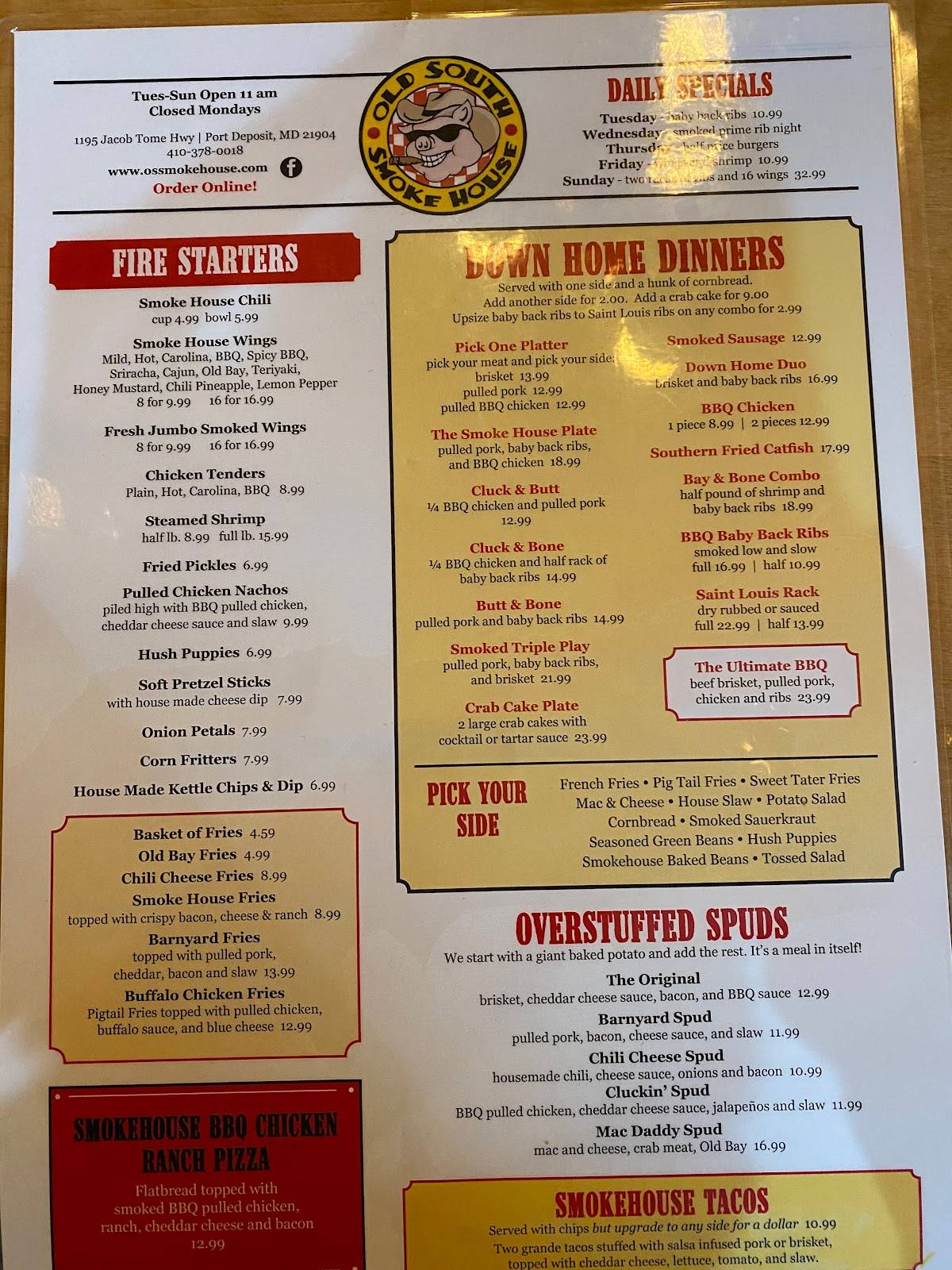 Menu at Old South Smoke House BBQ, Port Deposit