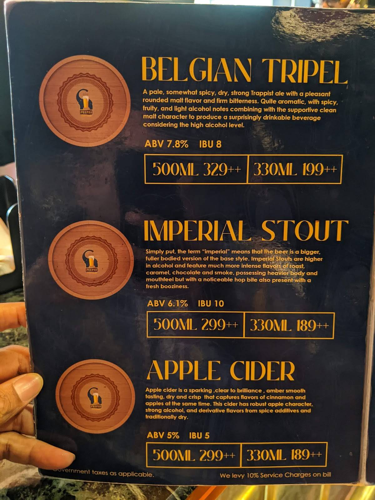 Menu at Peepai Kitchen & Brewery, Bengaluru