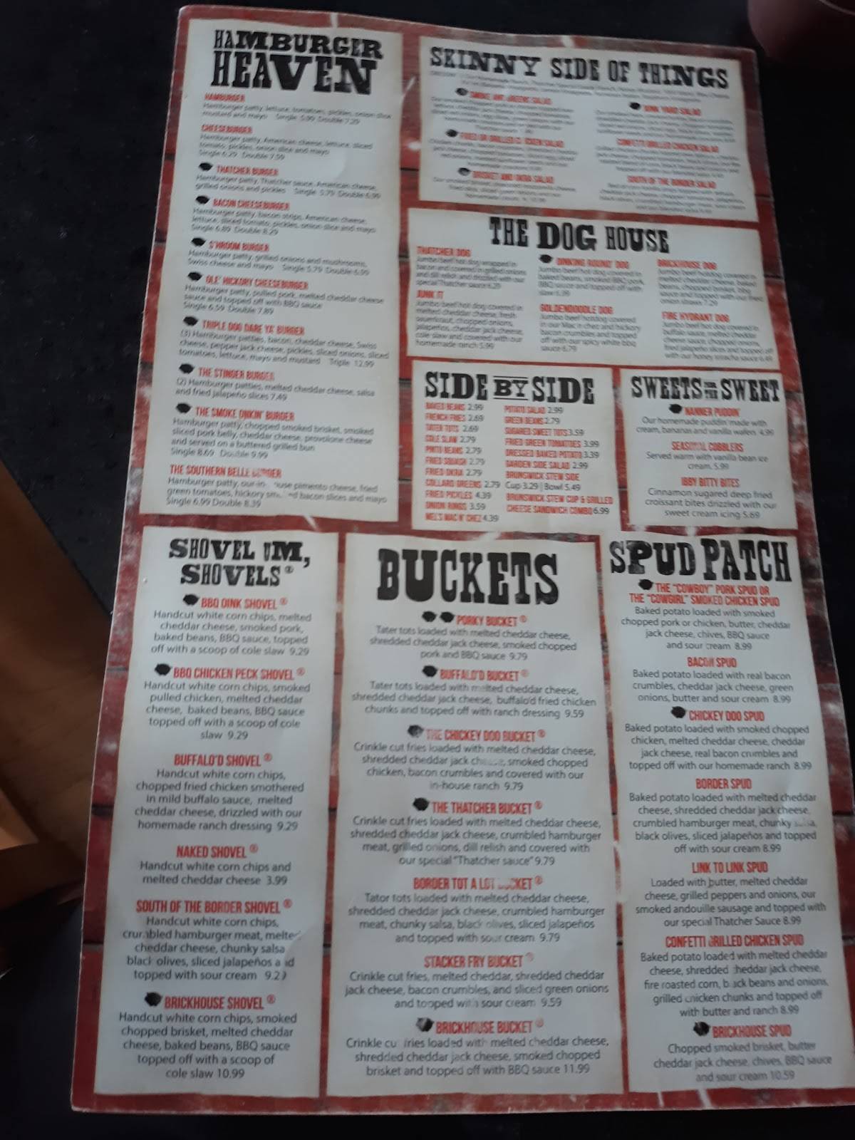 Menu at Thatcher's BBQ, Calhoun