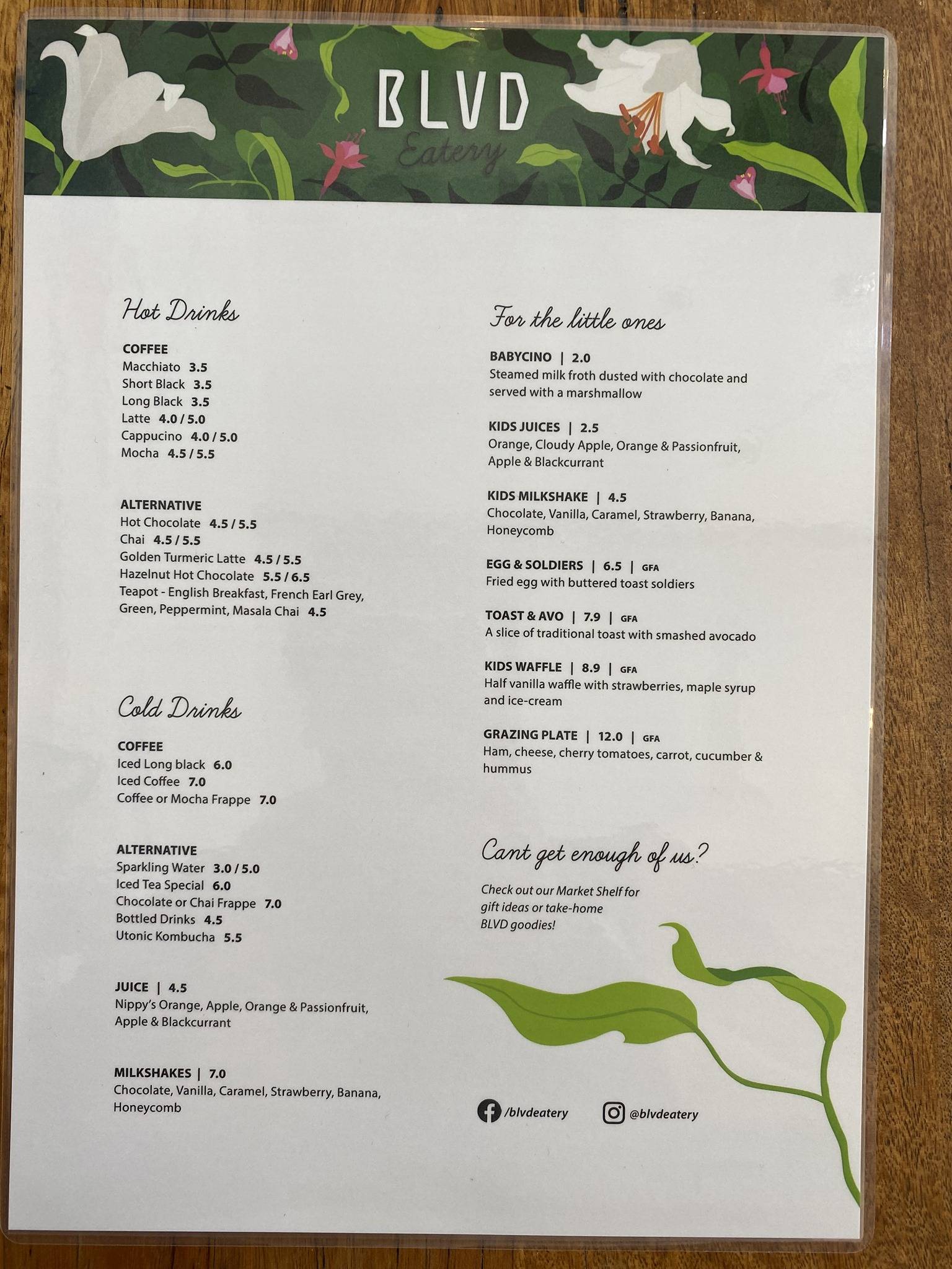 Menu at BLVD Eatery cafe, Mount Barker