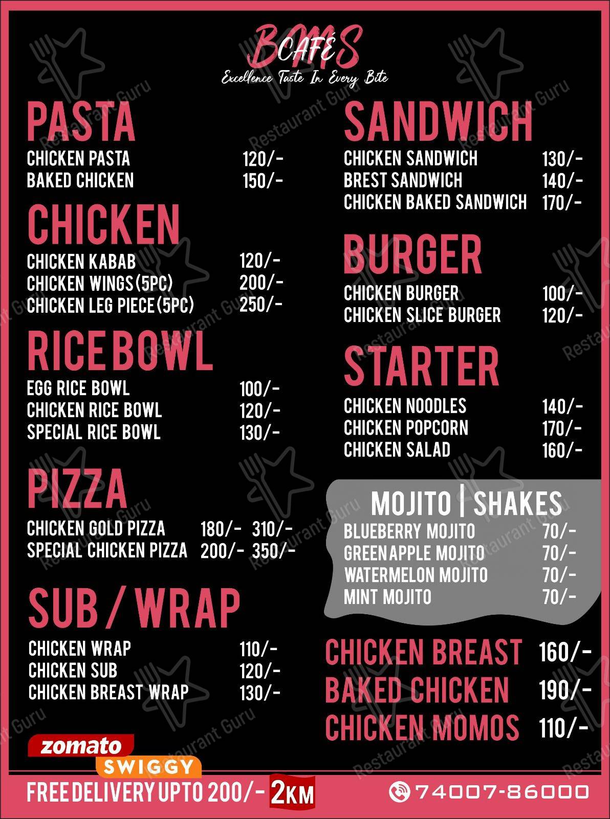 Menu at BMS CAFe, Phagwara