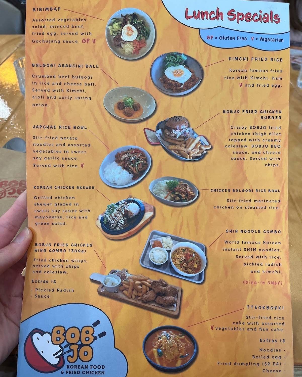 Menu at BOB JO restaurant, Mandurah